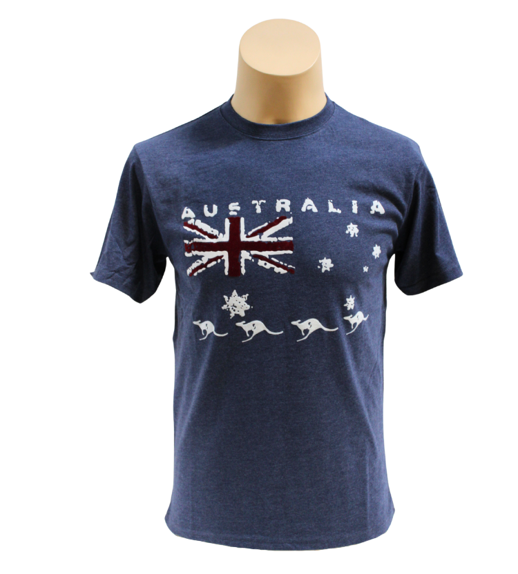 Flocked AUS Flag and Kangaroo T-Shirt - Free Aus-Wide Shipping Over $100
