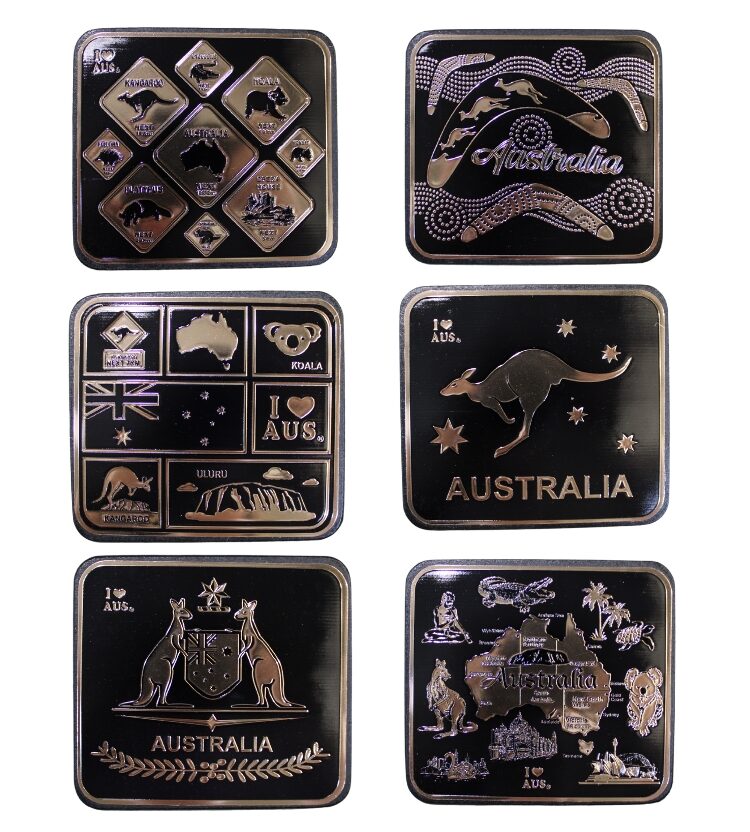 Black Australiana Metallic Coasters - Australia's No1. Souvenir Store