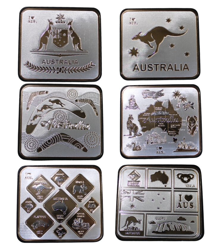 Silver Australiana Metallic Coasters - Free Aus-Wide Shipping Over $100