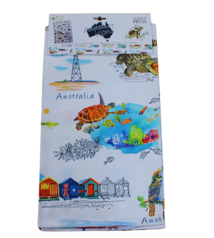 Australian Icons Tea Towel - Free Aus-Wide Shipping Over $100
