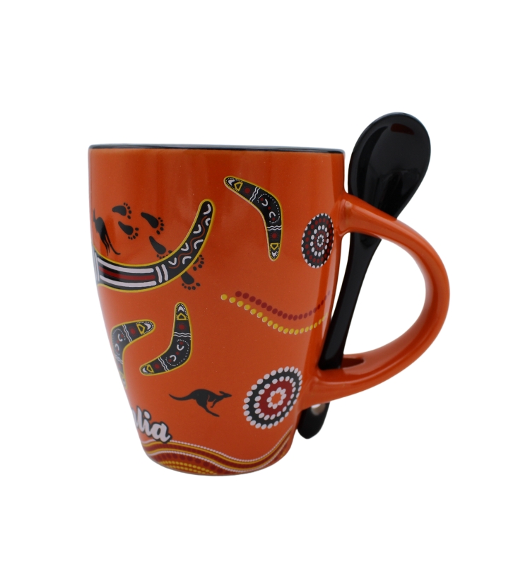 Orange Dot Kangaroo Mug with Spoon - Australia's No1. Souvenir Store