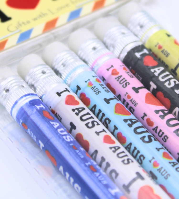 I Love AUS Pencils 6 Pack - Australia's No1. Souvenir Store