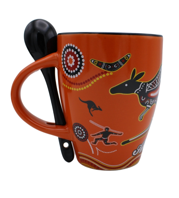 Orange Dot Kangaroo Mug with Spoon - Free Aus-Wide Shipping Over $100